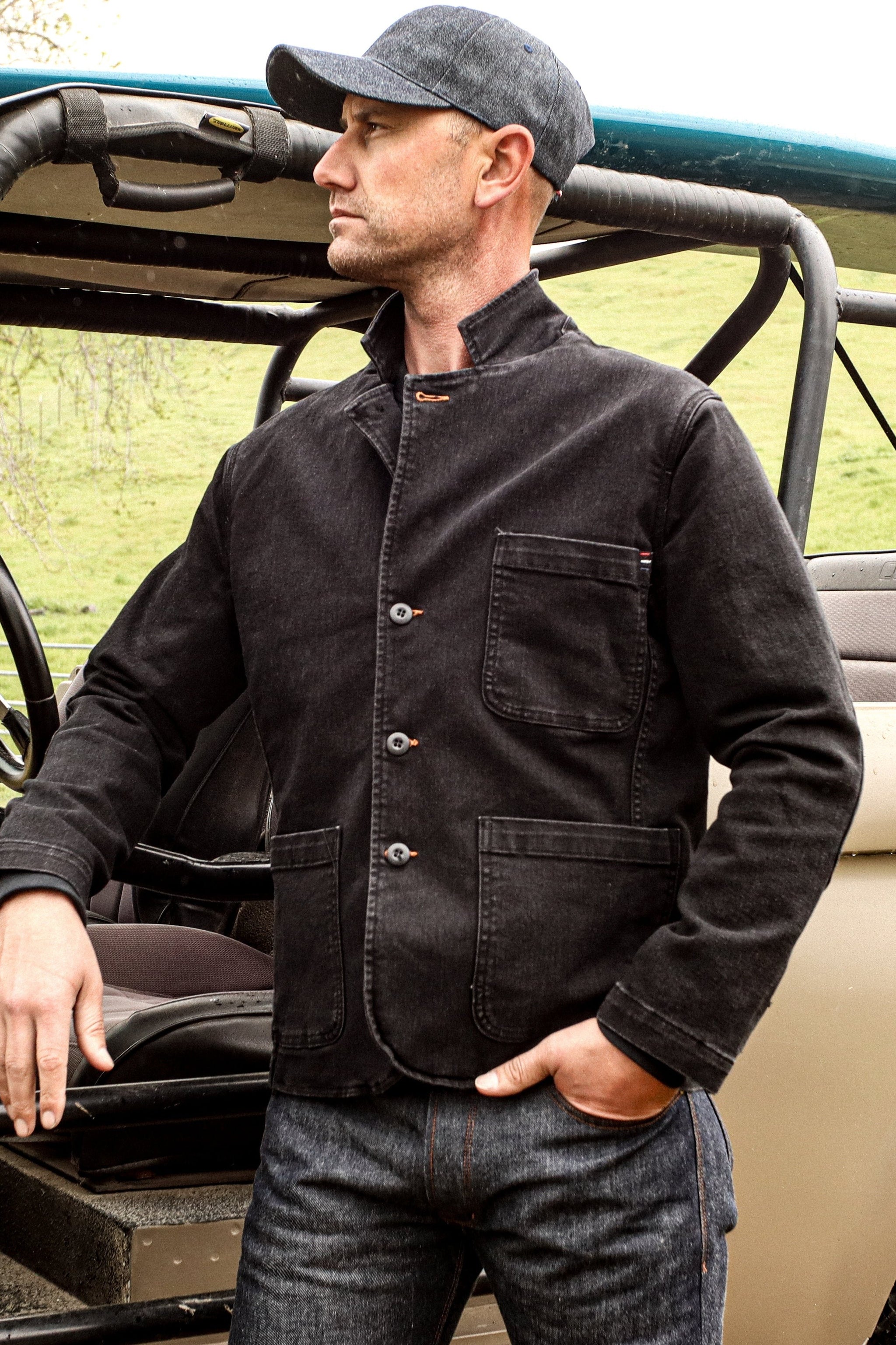 Men's Scout Blazer | Stretch Denim Chore Jacket - Black Stone – WiesMade