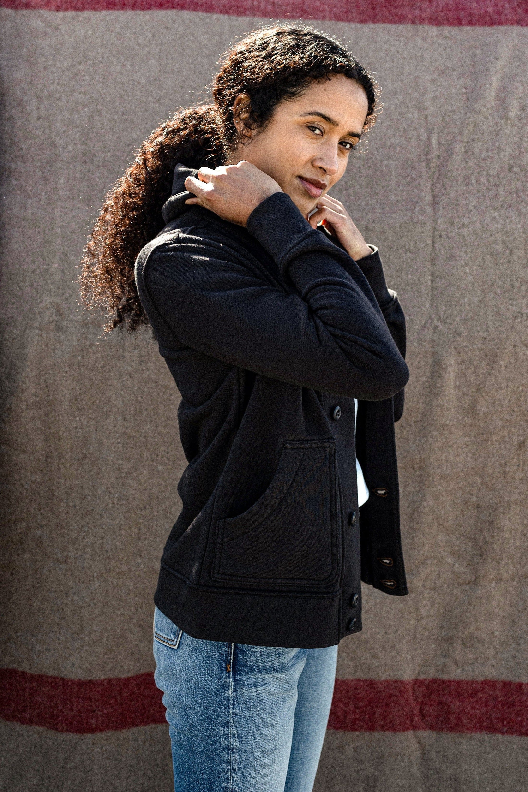 Women's Bodega Shawl French Terry Cardigan - Basalt | WiesMade